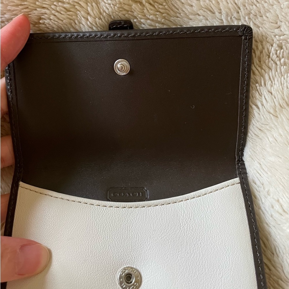 Coach White Leather Small Wallet With Brown Leather B… - Gem